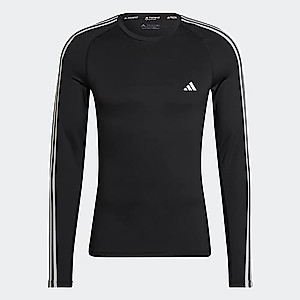 adidas Techfit 3-Stripes Training Long Sleeve Tee Men's, Black, Size 2XL