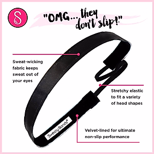 Sweaty Bands Womens Girls Headband - Non-Slip Velvet-Lined Athletic Hairband - 2-Pack Wicked Black 1-Inch and Rock Solid Gray 5/8-Inch