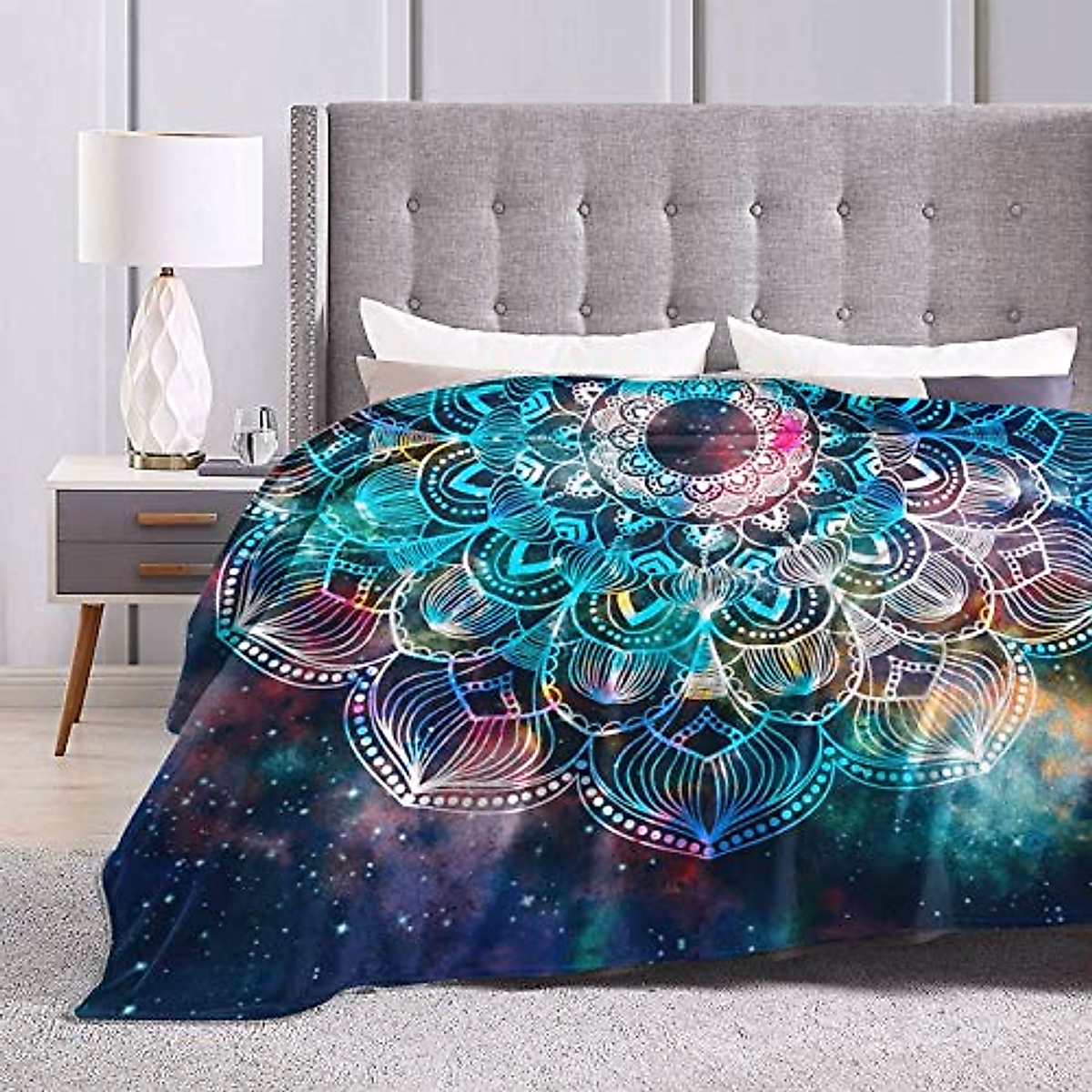 Galaxy Mandala Fleece Throw Blanket Plush Soft Throw for Bed Sofa, 80 in x 60 in