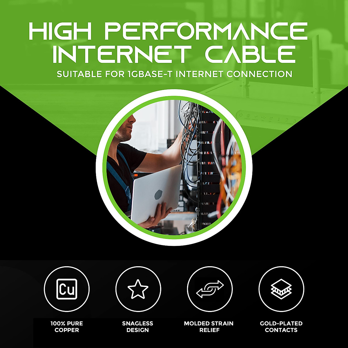 GearIT 100-Pack, Cat5e Ethernet Patch Cable 3 Feet - Snagless RJ45 Computer LAN Network Cord, Black - Compatible with 48 Port Switch POE Rackmount 48port Gigabit