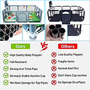 Upgrated Baby Playpen with Mat, Playpen for Babies and Toddlers, Large Playpen with Mat, Sport Playpen, Play Pen with Accessories, Baby Play Yards, PlayPen Indoor & Outdoor Activity, Sturdy Kids