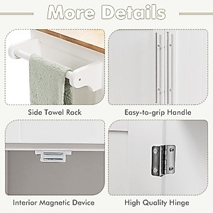 COSTWAY Kitchen Island Cart on Wheels, with Side Towel Bar, 2 Drawers, 2 Door Cabinet, Rolling Storage Trolley Cart with Rubber Wood Top & Lockable Casters (White)