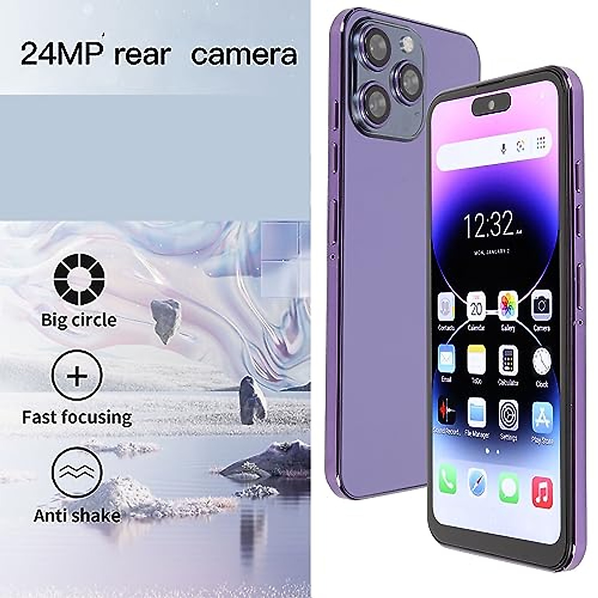 PUSOKEI Unlocked Android Cell Phone, Face Unlock Mobile Phone, 6.6 inch HD Screen, 2520 * 3088 Resolution, 8+24MP Dual Camera,10 Core CPU,8GB+256GB ROM, 2.4G 5G Dual Band WIFI Smartphone