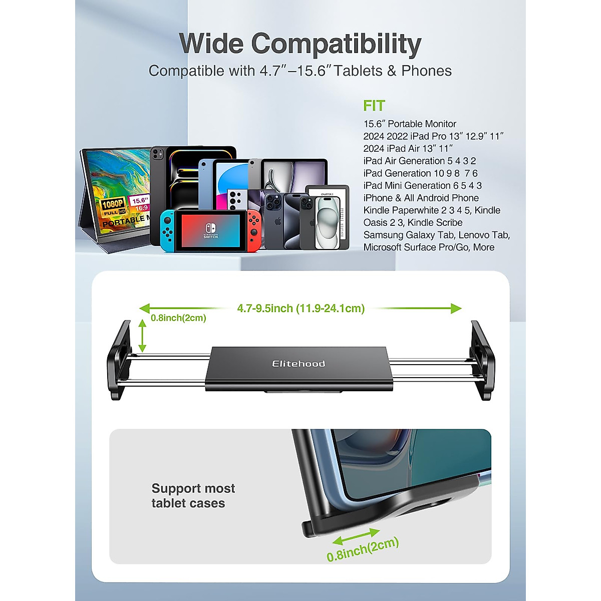 elitehood Metal iPad Tripod Stand & Adjustable 72’’ Gooseneck Tablet Floor Stand Holder, Heavy Duty Aluminum iPad Floor Stand for iPad Pro 12.9 11, Mini, Air, iPhone and 4.7-12.9" Tablets Cell Phones