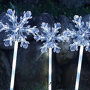 WATERGLIDE Set of 5 Snowflake Christmas Pathway Lights Outdoor, 9" x 23" Large Snowflake Lights Pathway Marker, Plug in Holiday Garden Decorative Lights with Stakes for Walkway Patio Yard Xmas Decor