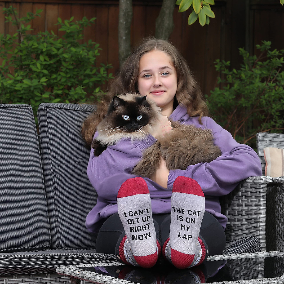 Cavertin Women's Novelty Socks with Gift Box Cat Lover Dog Mom Book Lover Cat Mom Llama Unicorn Sloth Corgi (Cat Lover)