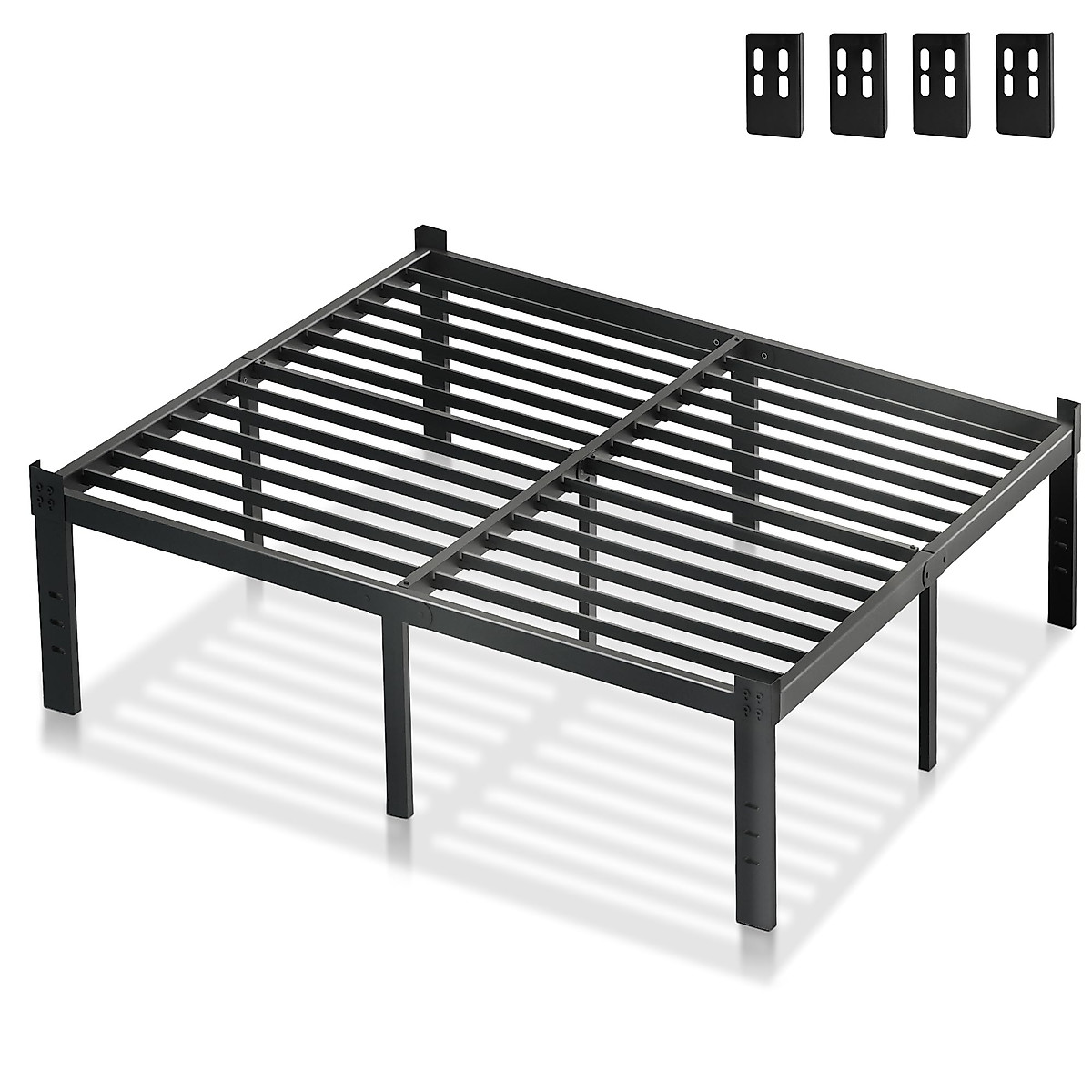 Queen Bed Frame 16 Inch High Metal Platform Bed Frame with 4 Mattress Retainers Heavy Duty Steel Slats Black Kids Queen Size Bed Frame with Headboard Hole No Box Spring Needed Noise Free Easy Assembly