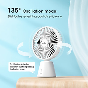 MILLETER USB Desk Fan, 3000mAh Rechargeable Oscillating Table Fan, 6.7 Inch Portable Desktop Fan with 3 Speeds Strong Airflow, Quiet Small Personal Fan for Home, Office, Dorm, Camping