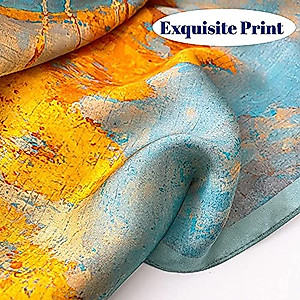 PoeticEHome 100% Real Mulberry Silk Women Small Square Neck Scarfs 21" Lightweight Neckerchief Printed Headscarf Gift Packed (U1 - Painting)