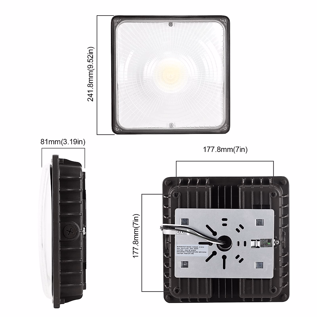 QiMH LED Canopy Light 40W, 9.4”x9.4” Square Ceiling Lights, UL Listed & DLC Qualified, 100-250W HPS/MH Replacement, 5450lm/5000K Daylight White IP65 Waterproof for Garage, Street, Area Lighting