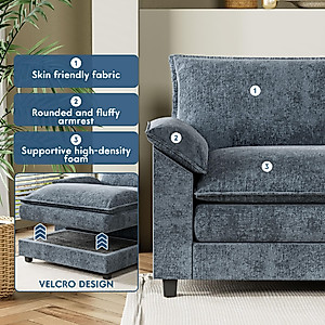 YESHOMY Sectional Modular Sofa U Shaped Chenille Fabric Couch with High Supportive & Soft Sponges and Removable Ottoman, Sleeper Comfy Upholstered Furniture for Living Room, Blue