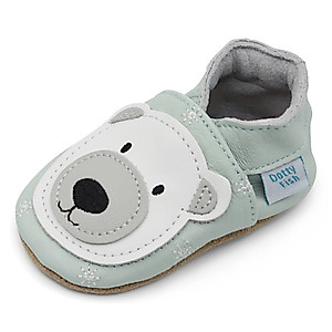 Dotty Fish Soft Leather Infant Shoes Unisex pre-Walkers. Polar Bear on Ice Blue Shoe. 6-12 Months