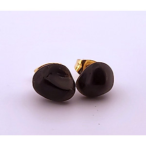 Natural Black Onyx Gold Stud Earrings NBOGSE4
