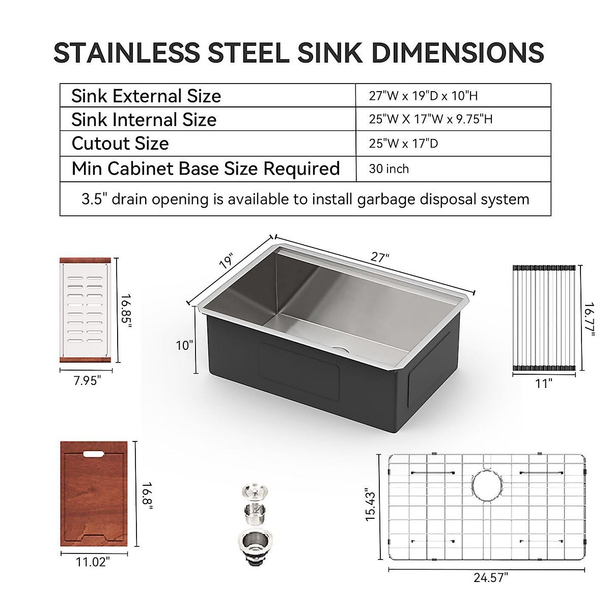 27 Undermount Kitchen Sink - LORDEAR 27x19 Inch 16 Gauge Stainless Steel Kitchen Sinks Under Counter Ledge Workstation Single Bowl Basin