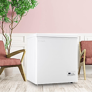 Chest Freezer 5.0Cubic Feet with Intelligent Temperature Control(-15°F to 41°F), Deep Freezer with TWO Hanging Baskets and Side Defrost Water Drain, Top Open Door Freezer White