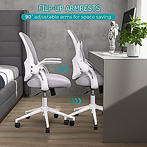 Office Chair, Ergonomic Desk Chair, Mid Back Mesh Computer Chair, Height Adjustable Rolling Swivel Task Chair with Flip-up Armrests and Lumbar Support, Gray