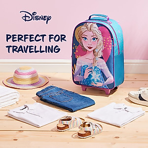Disney Foldable Suitcase for Girls with Wheels, Trolley Hand Luggage Bag - Minnie Mouse Carry On Travel Bag for Kids (Blue Elsa)