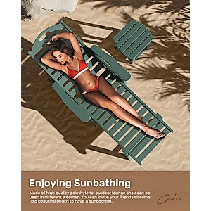 Ciokea Chaise Lounge Chair Outdoor with Wood Texture, Adjustable 5-Position Chaise Lounge Outdoor, Patio Lounge Chair for Poolside Backyard, Green