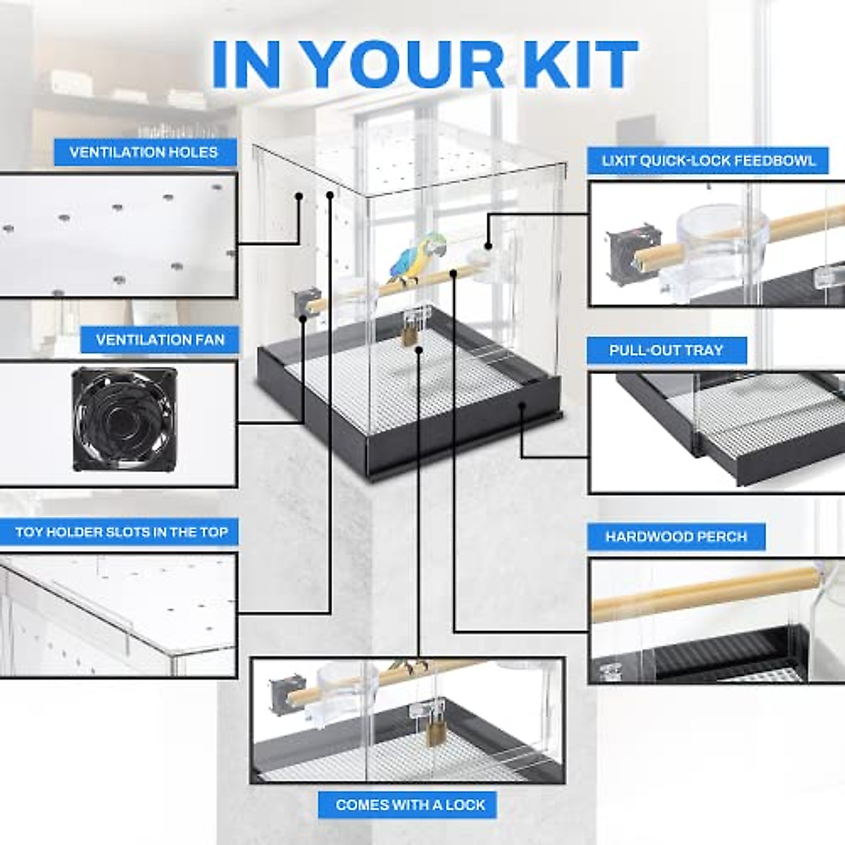 PENNZONI Small Bird Cage, Acrylic Birdcage, Crystal Clear Acrylic Cage for Birds, Bird House for Parrots, Bird Cages for Parakeets