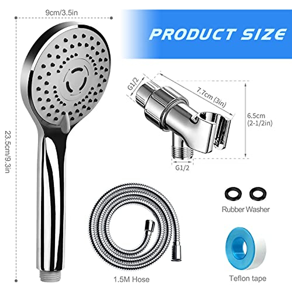High Pressure Shower Head, Welan Shower Head with Handheld, 3 Spray Modes Shower Heads Set with Anti-clog Hose, Rain Showerhead Combo Shower Heads for Bathing Cleaning, Chrome