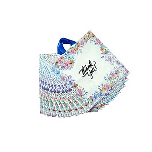 Infinite Pack 18" x18"(100pcs) Floral Thank You Bag with Soft Loop Handle & Bottom Gusset - 2.35 Mil Thick Plastic Merchandise Shopping Bag for Goodies, Clothing, Shower Gift, Retail Boutique Bags