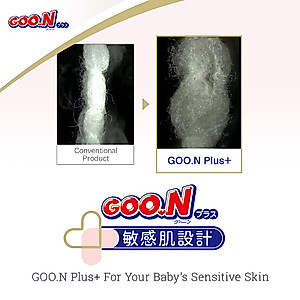 GOO.N Plus+ Diapers M Size (up to 24 lb) Unisex 64 Count Japanese Tape Straps Sensitive Skin, Made in Japan