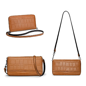 YALUXE Wristlet Handbags for Women Crocodile Effect Leather Clutch Zip-Around Wallet Phone Purse