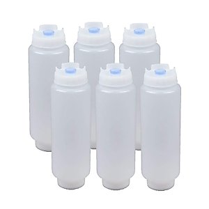 Fifo Generic 2 Set Squeeze Bottle Refillable 16 oz | Blue Tip Large Valve Dispenser for Thick Condiments, Sauces, Batter and Dressing | Self Sealing No Drip No Hassle | (6 Pack)
