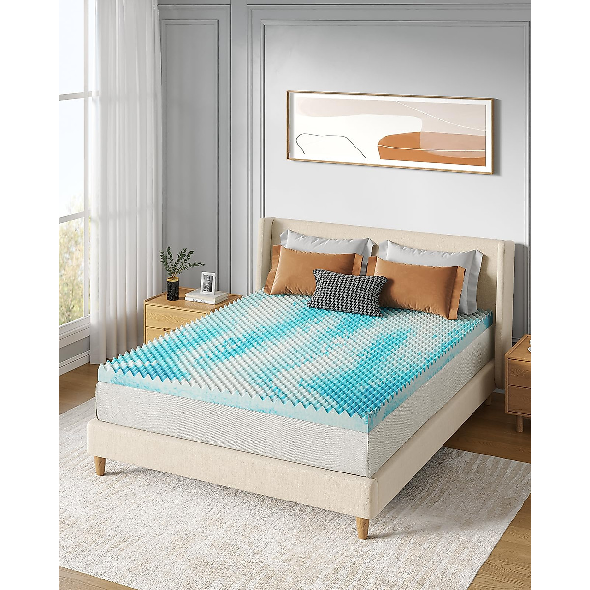 PERLECARE 3-Inch Queen Egg Crate Memory Foam Mattress Topper for Pressure Relief, Cooling Mattress Topper Queen, Gel Infused & Ventilated Design, CertiPUR-US Certified Queen Bed Topper, Blue