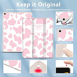 TopPerfekt Case for iPad 9th / 8th / 7th Generation 2021/2020 / 2019 10.2 Inch - TPU Shockproof Frame and Protective Leather Cover [Built-in Pencil Holder, Auto Sleep/Wake] Pink Cow