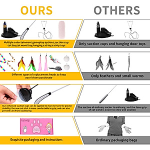 Janbenty 4-in-1 Interactive Cat Feather Toys Durable Retractable Fishing Pole Cat Toy Enhanced Suction Cup Cat Catnip Toy 14 Wand Replacement Door Hanging Cat String Toy for Bored Indoor Kitten