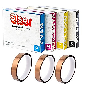Sawgrass EASYSUBLI Sublimation Inks for SG500 / SG1000 Printer. Full Set of 4 Easy Subli Ink cartridges (CMYK) Bundle with 3 Rolls SUBLIMAX Brand Heat Tape- for Siser EasySubli Users.