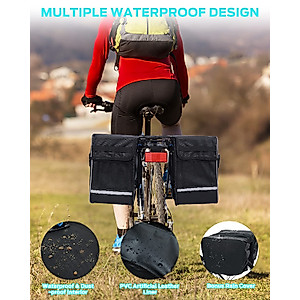 Sportneer Bike Bag - 29L Waterproof Bike Panniers Grocery Bag with Adjustable Hooks & Large Pockets - Bike Rack Bag with Reflective Trim & Rain Cover for Width Less Than 5.5'' Bike Rack