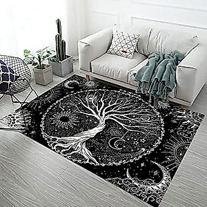 LGGQQW Tree of Life Area Rugs Black and White Carpets Sun Moon Star Area Rugs Constellation Goth Mystic Aesthetic Rugs for Bedroom Dorm Living Room
