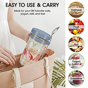 Overnight Oats Jars, Overnight Oats Containers with Silicone Lid and Spoon 16 oz,for Oats Yogurt,Milk,Fruit,breakfast,Leak-Proof Reusable Portable with Measurement Marks (W+G)