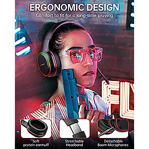2.4GHz/Bluetooth Wireless Gaming Headset for PC, Laptop, PS5, PS4, Nintendo Switch, Dynamic EQ Ultra-Low Latency Bluetooth Gaming Headphone for Cell Phone, 30H Playtime with Detachable Microphone