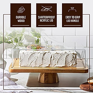Cake Stand with Acrylic Dome Lid 2-in-1 Multifunctional Rectangular Shatterproof Dessert Table Display Set with Acacia Wood Serving Platter, Veggie Tray, Fruit Bowl, Donut Stand Plate by Homesphere