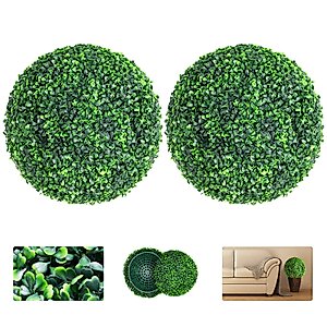 VegasDoggy 2 PCS 15.7 Inch Artificial Boxwood Balls Topiary - UV Protected 4 Layers Faux Plants Decorative Balls for Indoor, Outdoor, Garden, Wedding, Balcony, Backyard and Home Decor