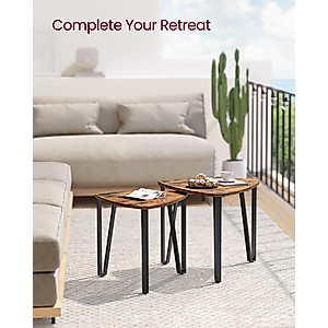 VASAGLE Nesting Coffee Tables, End Tables Set of 2 for Living Room Bedroom, Industrial Small Stacking Side Tables with Metal Frame for Couch, Rustic Brown and Black ULET013B01