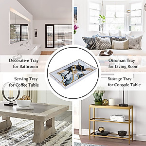 MAONAME Serving Tray with Handles, White Decorative Tray for Coffee Table, Modern Marbling Plastic Tray, Rectangular Vanity Tray and Serving Trays for Ottoman, Living Room, Kitchen, 15.8 X 10.2 Inch