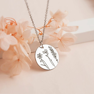 Anavia Multiple Birth Month Flowers Necklace Connection of Family and Friends, Personalized Floral Necklace, Customized Birthday Jewelry Gift for New Mom Sister Long Distance Couple Babyshower (Silver)