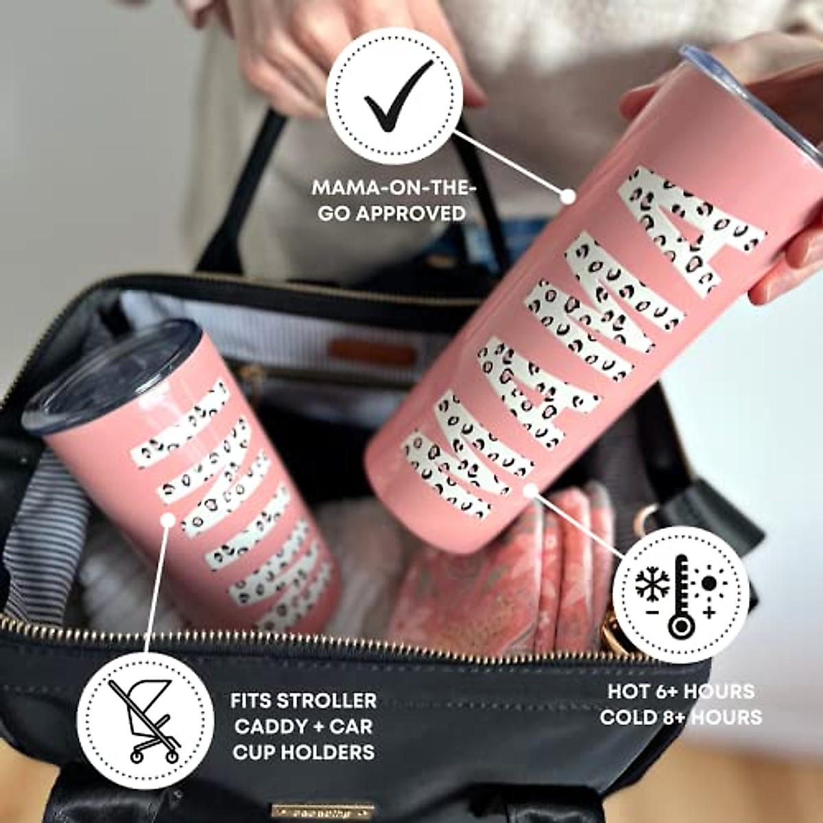 Mama and Mini Tumbler Set - Insulated Stainless Steel, Spill Proof with Straw, Dishwasher Safe. Tumbler. Toddler Mugs. Mommy Me Accessories, 20oz 12oz (Blush Pink Leopard Print), 2 Piece Assortment