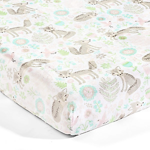 Lush Decor Baby Pixie Fox Soft & Plush Fitted Crib Sheet, 2 Pack, Multi, 28" W x 52" L + 9" Pocket - Baby Bedding - Geometric, Floral & Fox Crib Sheets - Woodland Nursery Decor - Baby Shower Presents