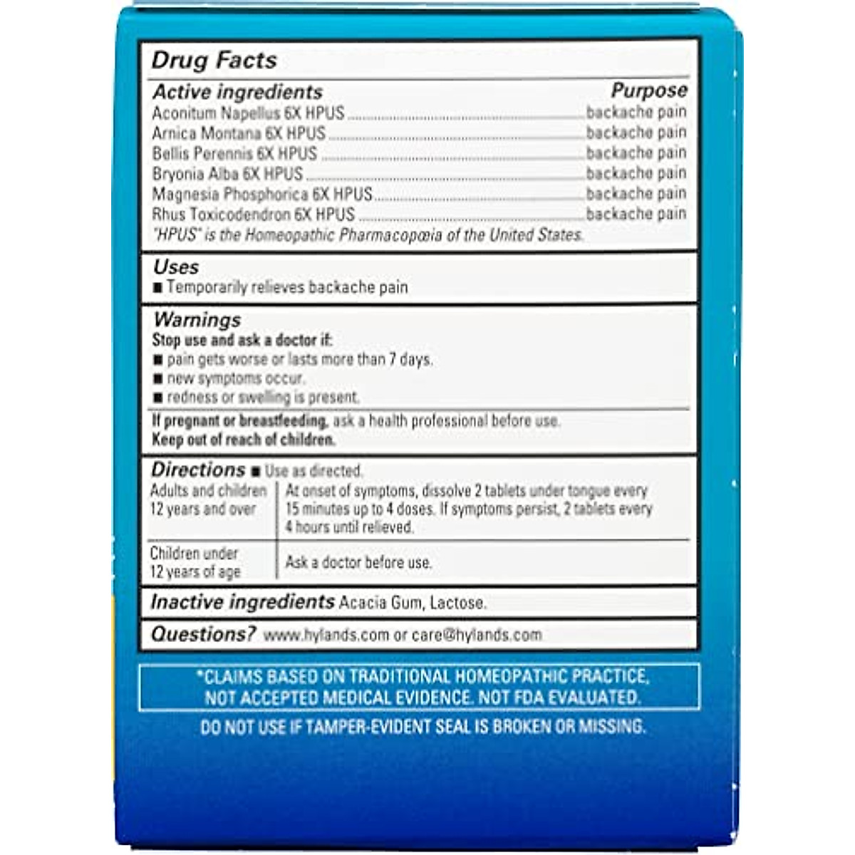 Hyland's Backache Natural Pain Relief for Upper and Lower Back Pain Tablets, 100 Count