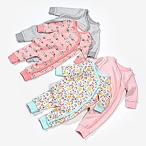 Teach Leanbh Baby Boys Girls 2 Pack Footless Pajamas Cotton Long Sleeve Stripes Printing Side Snap Romper Jumpsuit 3-24 Months (12-18 Months, Navy/Star)