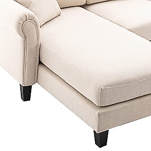 HomSof U-Shape Sectional Sofa Set for Living Room, Mid Century Modern Couch with Chaise and Ottoman, Beige