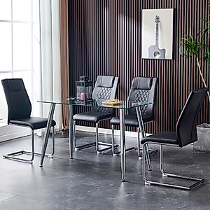 MEMUY Dining Chairs set 4, High Back Black Kitchen Chairs,Waterproof Faux Leather Dinner Chairs with Upholstered Seat,Armless Side Chairs with Chrome Plate Metal Legs for Kitchen Dining Room