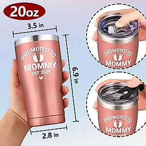 GINGPROUS Mothers Day Gifts for Mom, 20oz Promoted to Mommy Est 2025 Stainless Steel Travel Tumbler, Mothers Day Gifts for New Mom to Be First Time Mama Mommy Pregnancy Baby Shower, Rose Gold