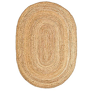 Super Area Rugs All Natural Soft Jute Braided Hand-Woven Rug Natural Beige 2' X 3' Oval