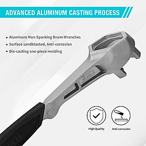 DURATECH Aluminum Drum Wrench, 3-in-1 Bung Wrench, Barrel Opener Tool for Opening 10 15 20 30 55 Gallon Drum, Fits 2" and 3/4" Plastic Bung Cap